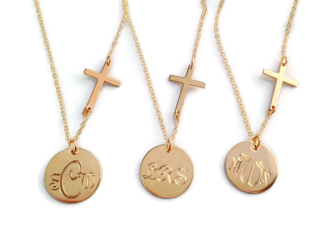 Monogram Necklace - Initial Necklace - Sideways Cross Necklace ...