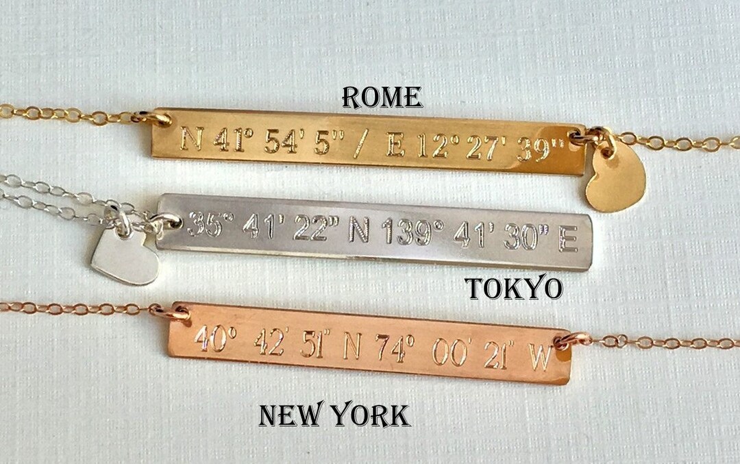 Custom Coordinates Necklace, Reversible Location GPS Coordinates ...