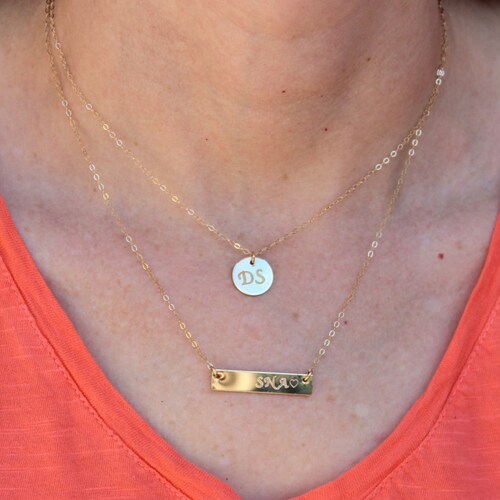Multi Strand Necklace Gold Bar Layered Double Layered Disc - Etsy