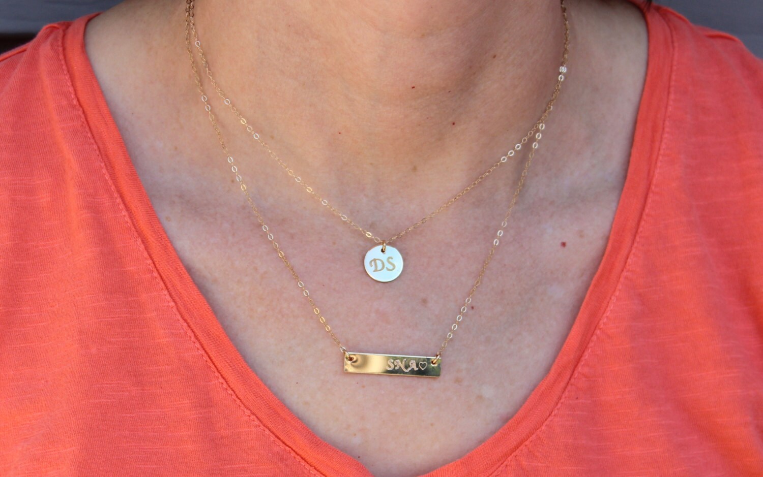 Multi Strand Necklace Gold Bar Layered Double Layered Disc | Etsy