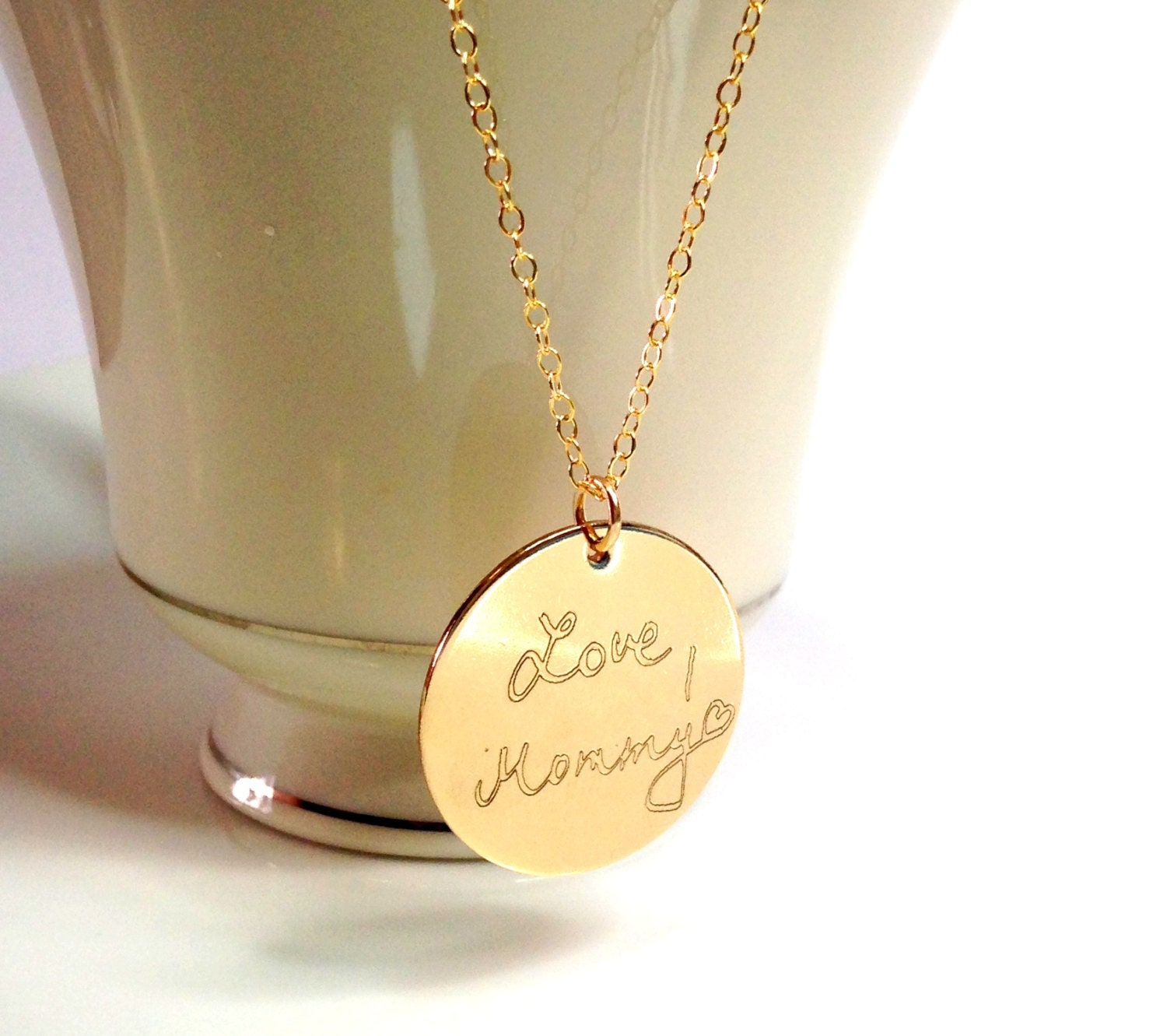 Handwriting Jewelry / Custom Handwriting Necklace - Personalized Disc ...