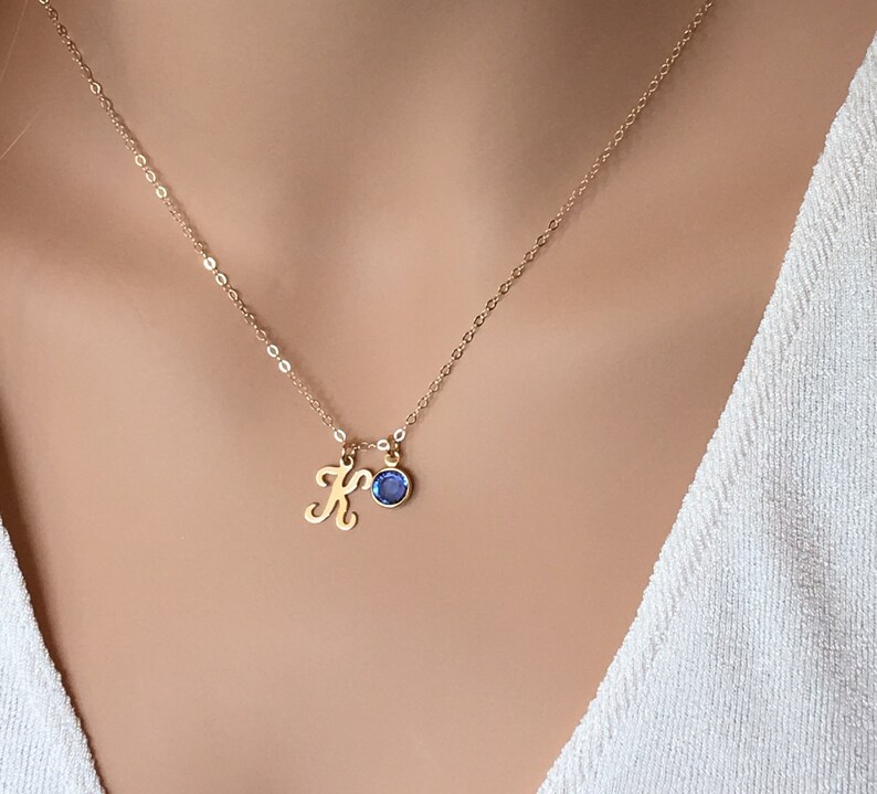 Birthstone Necklace Initial Personalized Script Letter Necklace Dainty ...