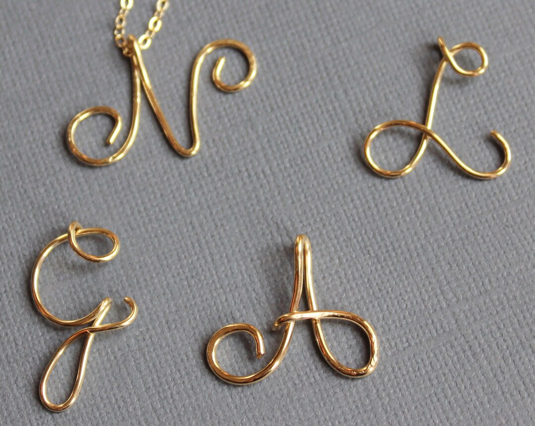 Script Initial Gold 14K Fill Bridesmaid Upper Case Initial Calligraphy ...