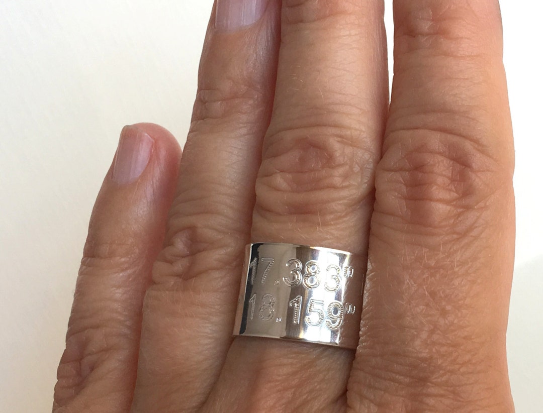 Custom Coordinate Ring - Wide Band Adjustbale Sterling Silver Ring Gold ...