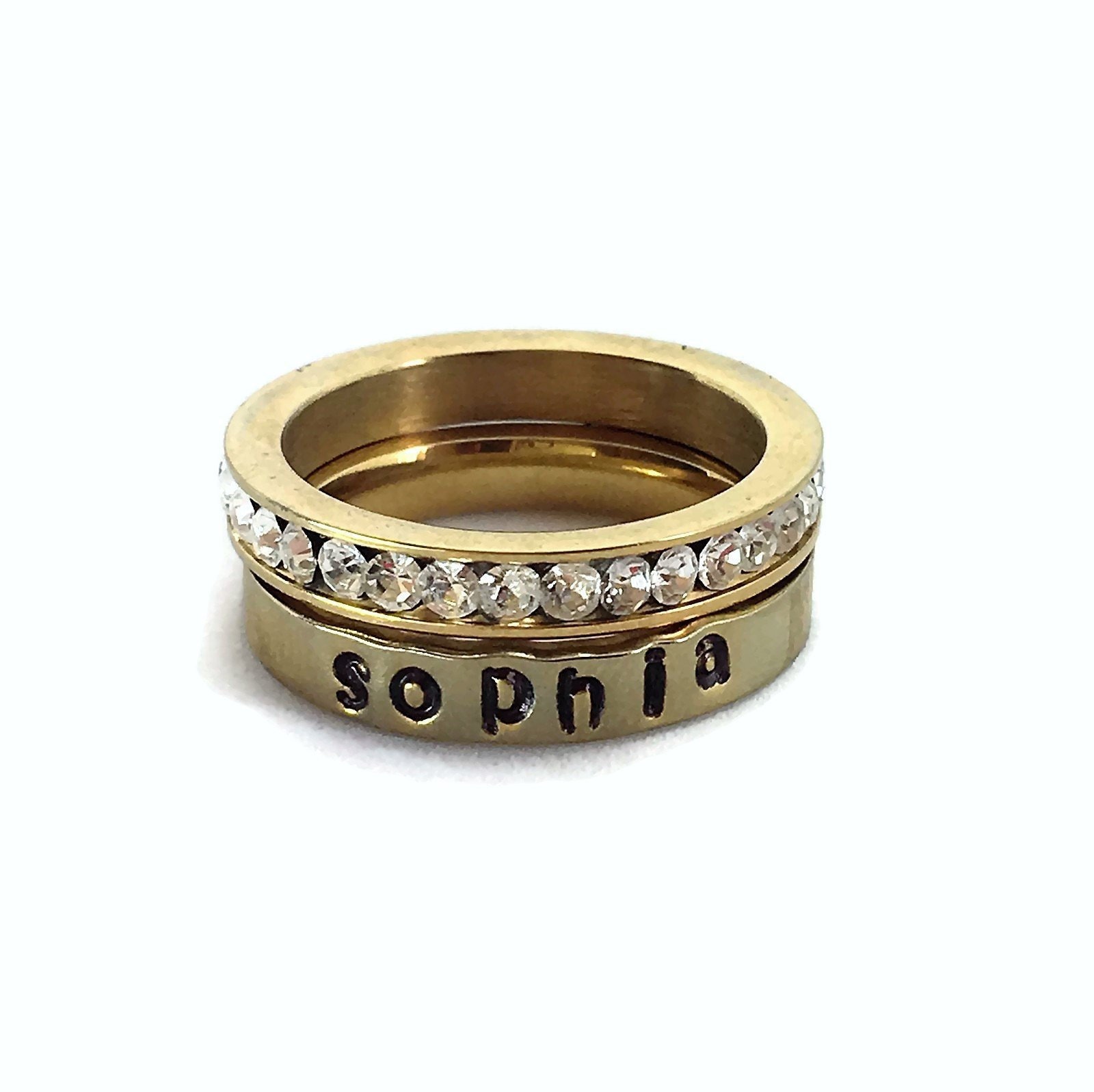 Handstamped stacking Ring Gold Name Ring Personalized Stacking | Etsy