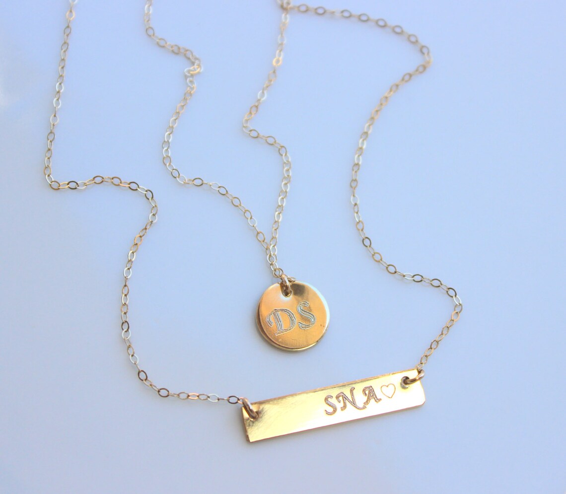 Multi Strand Necklace Gold Bar Layered Double Layered Disc - Etsy