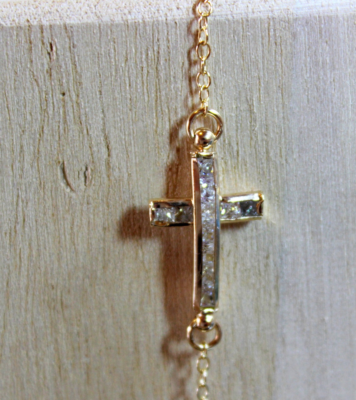 Diamond Cross Necklace Sideway Cross Gold Bar Engraved CZ - Etsy UK
