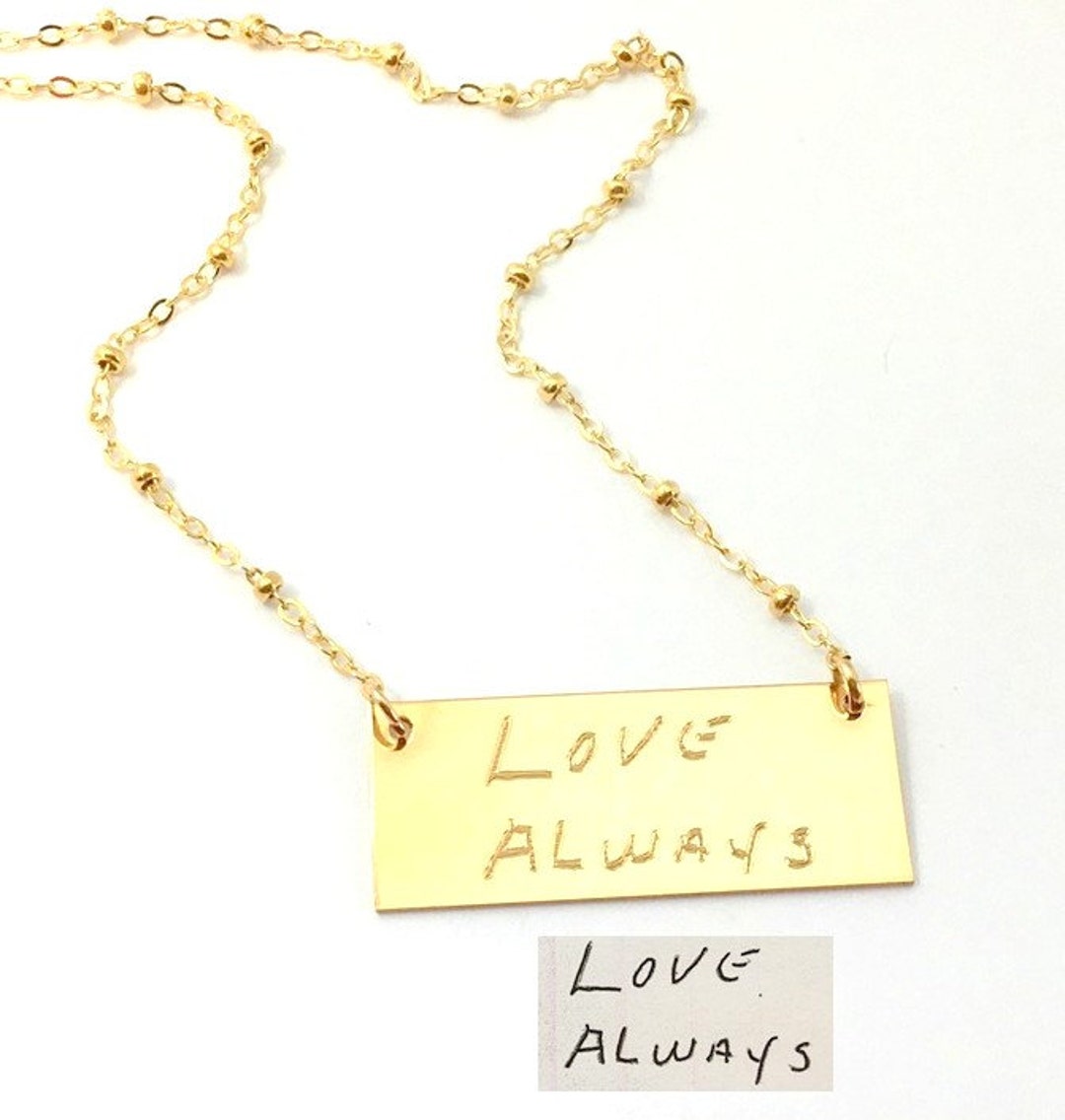 Custom Handwriting Jewelry Handwritten Necklace Gold Bar Rectangle ...
