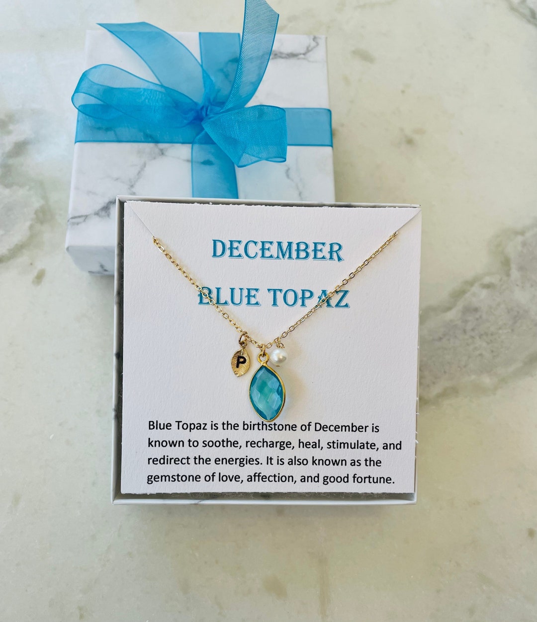 Blue Topaz Necklace, December Birthstone Necklace, Initial Necklace ...