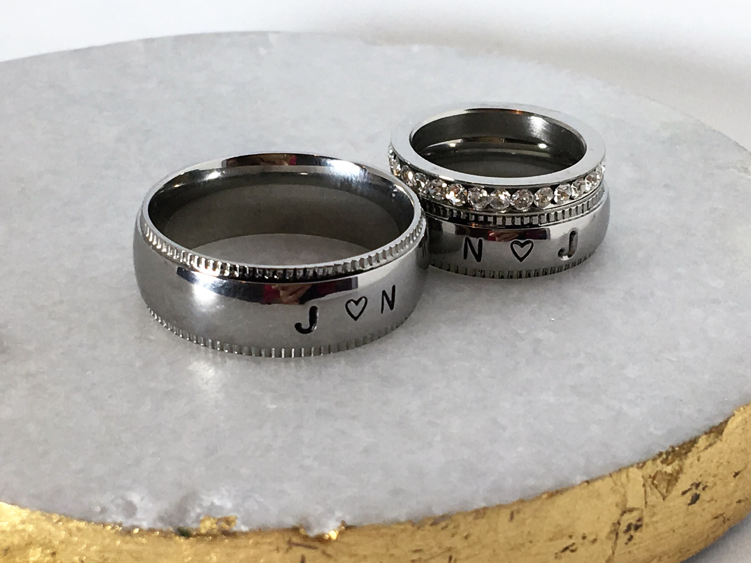 Matching Set of Personalized Rings Couples Wide Rings Silver | Etsy