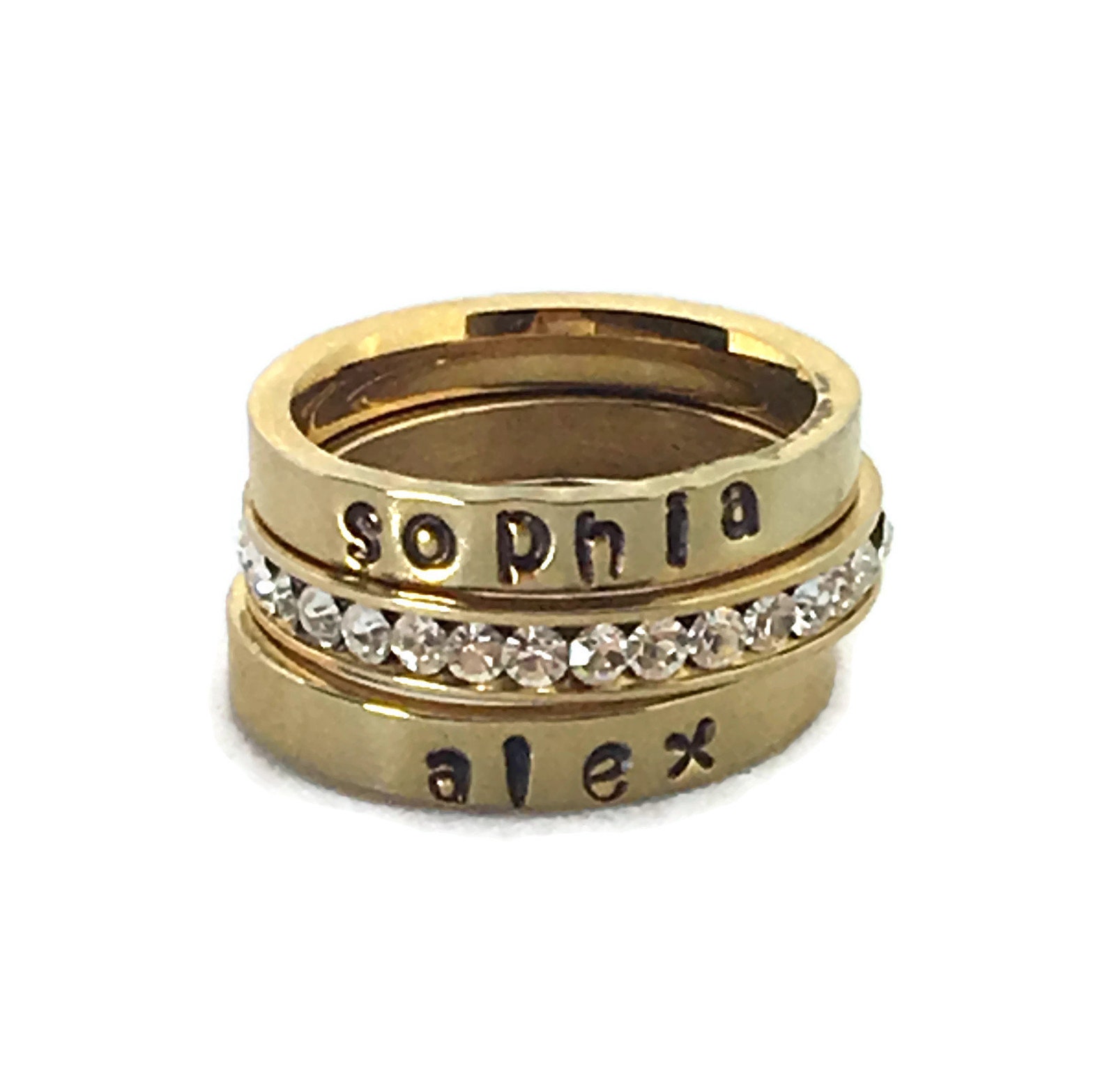 Handstamped Stacking Ring Gold Name Ring Personalized Stacking - Etsy