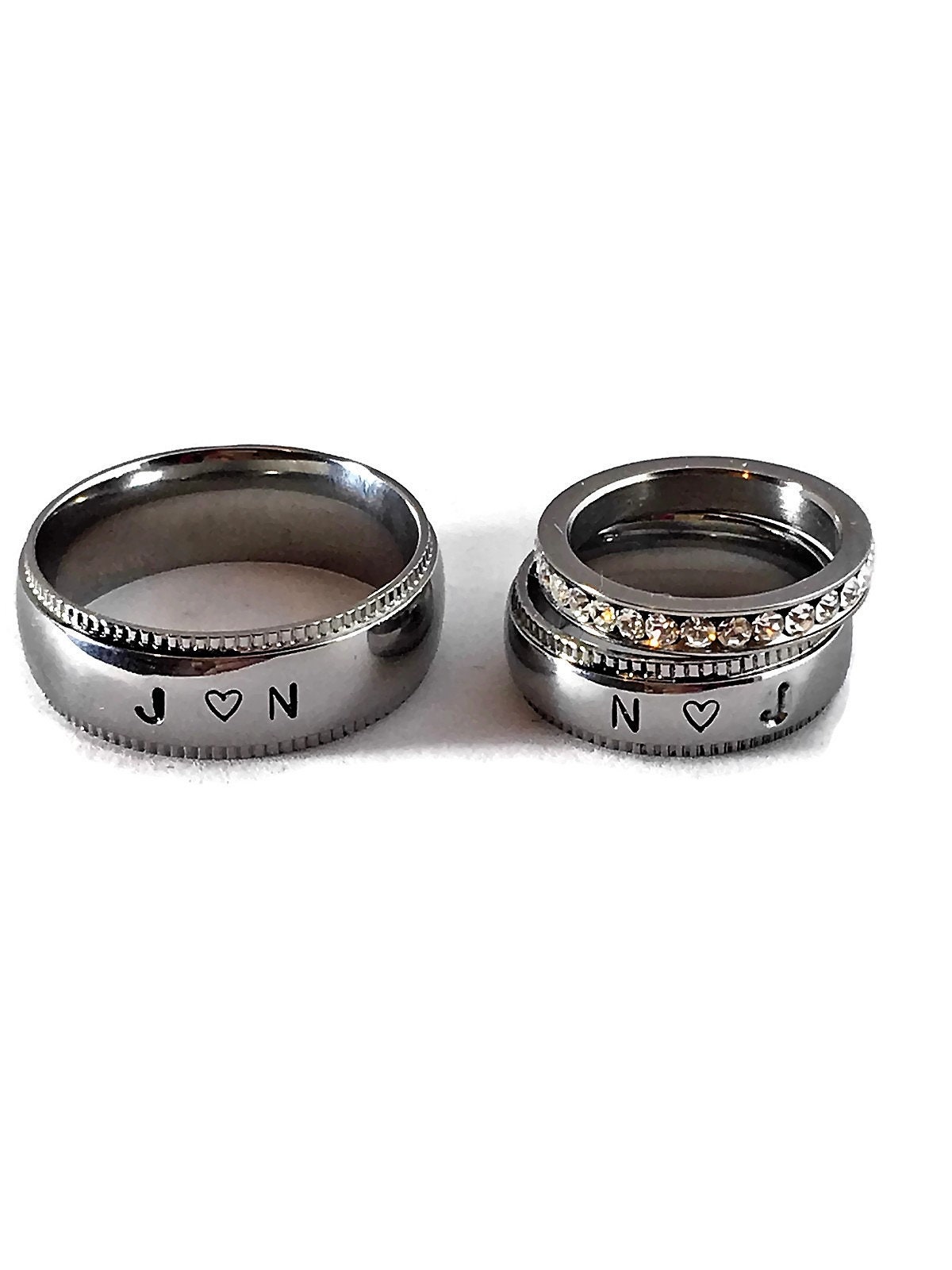 Matching Set of Personalized Rings Couples Wide Rings Silver - Etsy UK