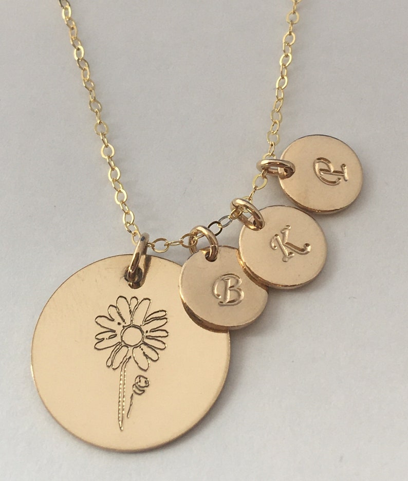 Birth Flower Necklace For Mom Jewelry Birthstone Initial Etsy