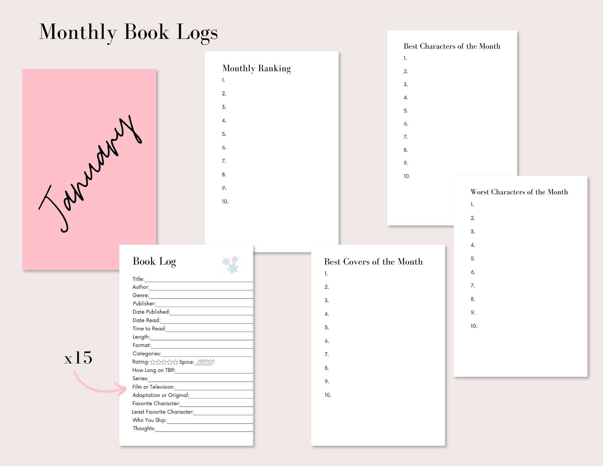 Reading Journal Digital Book Log Printable Book Tracker Book Organizer ...