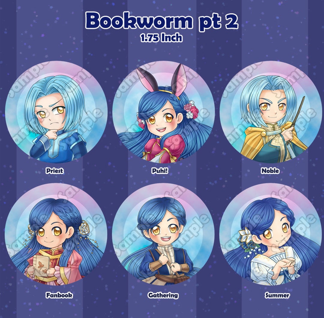 Bookworm Set 2 1.75 Inch Pin Back Buttons - Etsy