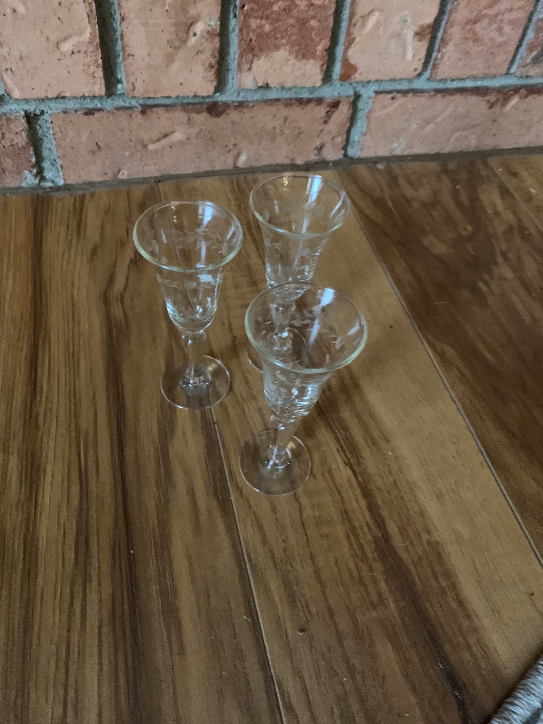Vintage Etched Sherry Glasses Set Of 3 Etsy