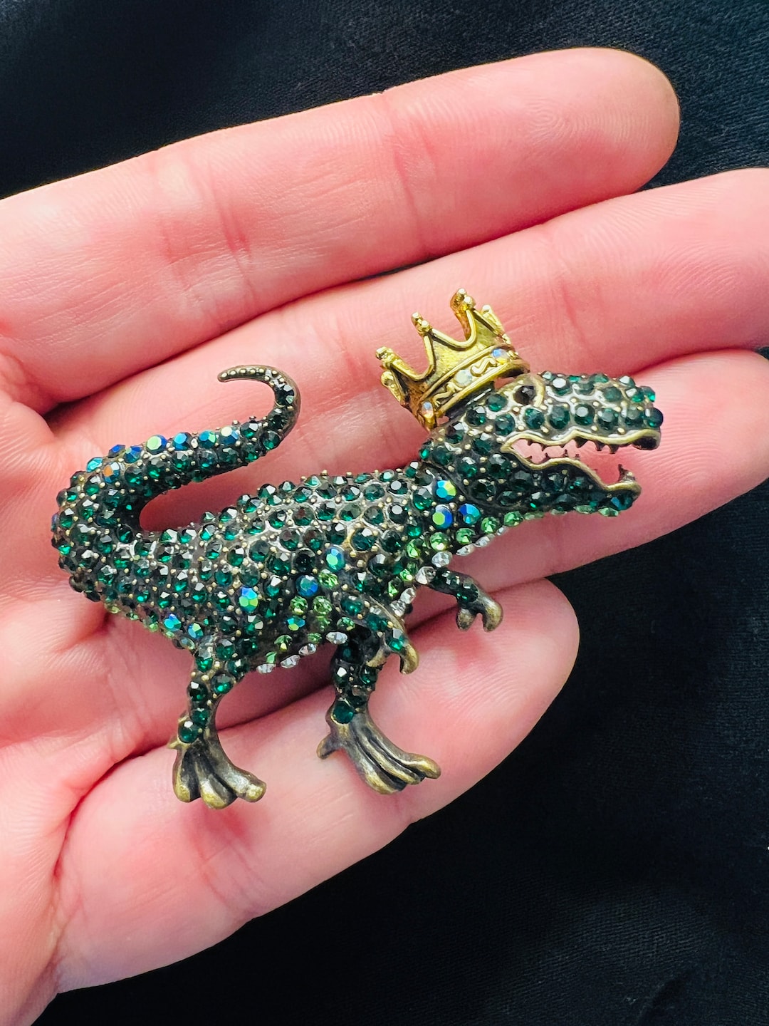 Dinosaur in a Crown Rhinestone T-rex Brooch - Etsy