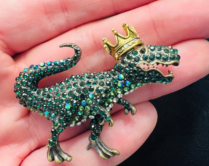 Dinosaur in a Crown Rhinestone T-rex Brooch - Etsy