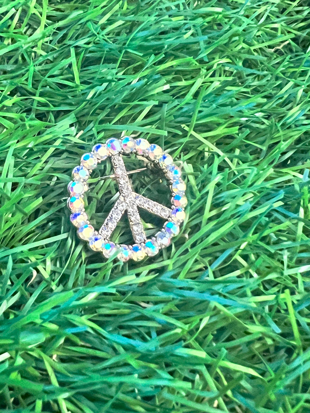 Rhinestone Peace Brooch - Etsy