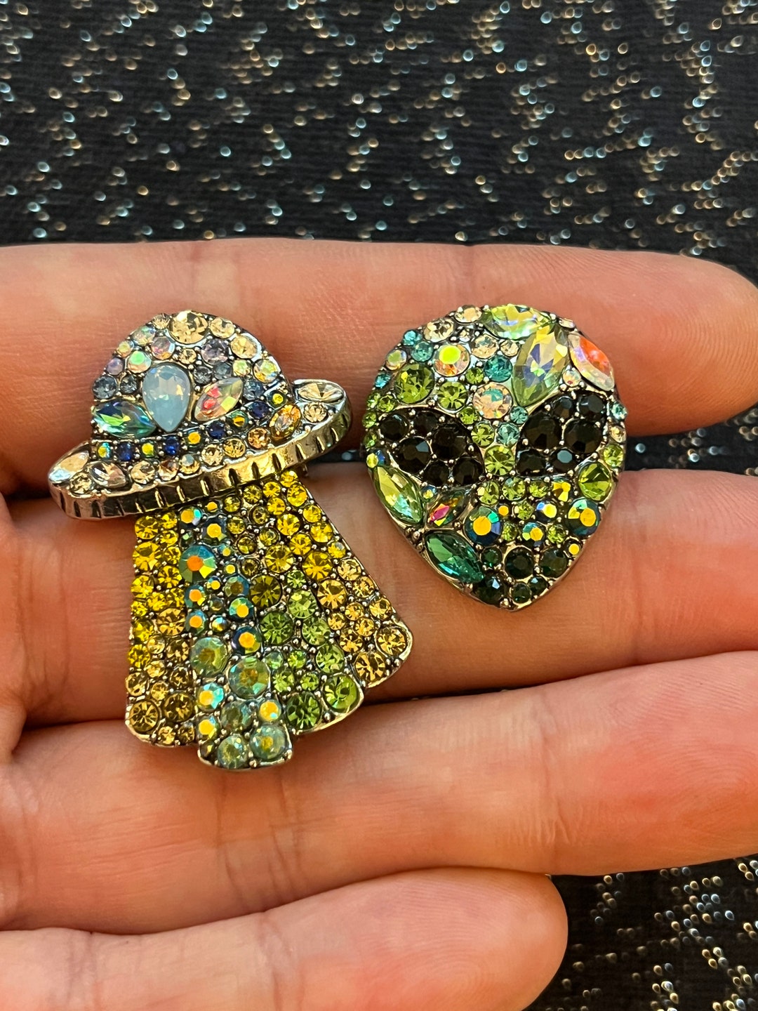 Alien and Ufo Rhinestone Pin Set - Etsy