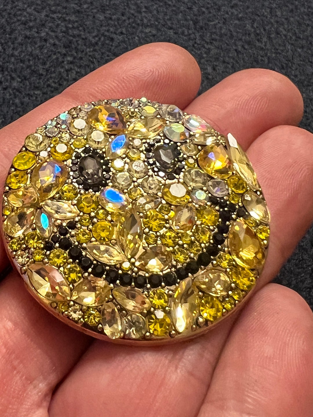 Rhinestone Smile Face Brooch Super Sparkly - Etsy