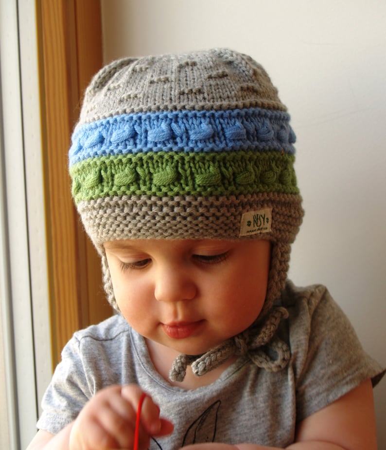Grey Green Blue Knit Bonnet for Baby Boy. Merino Wool Earflap - Etsy