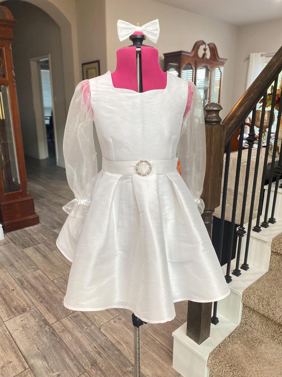 Girls Pageant Dress, Size 5/6, Bright White, Long Sleeved Pageant ...