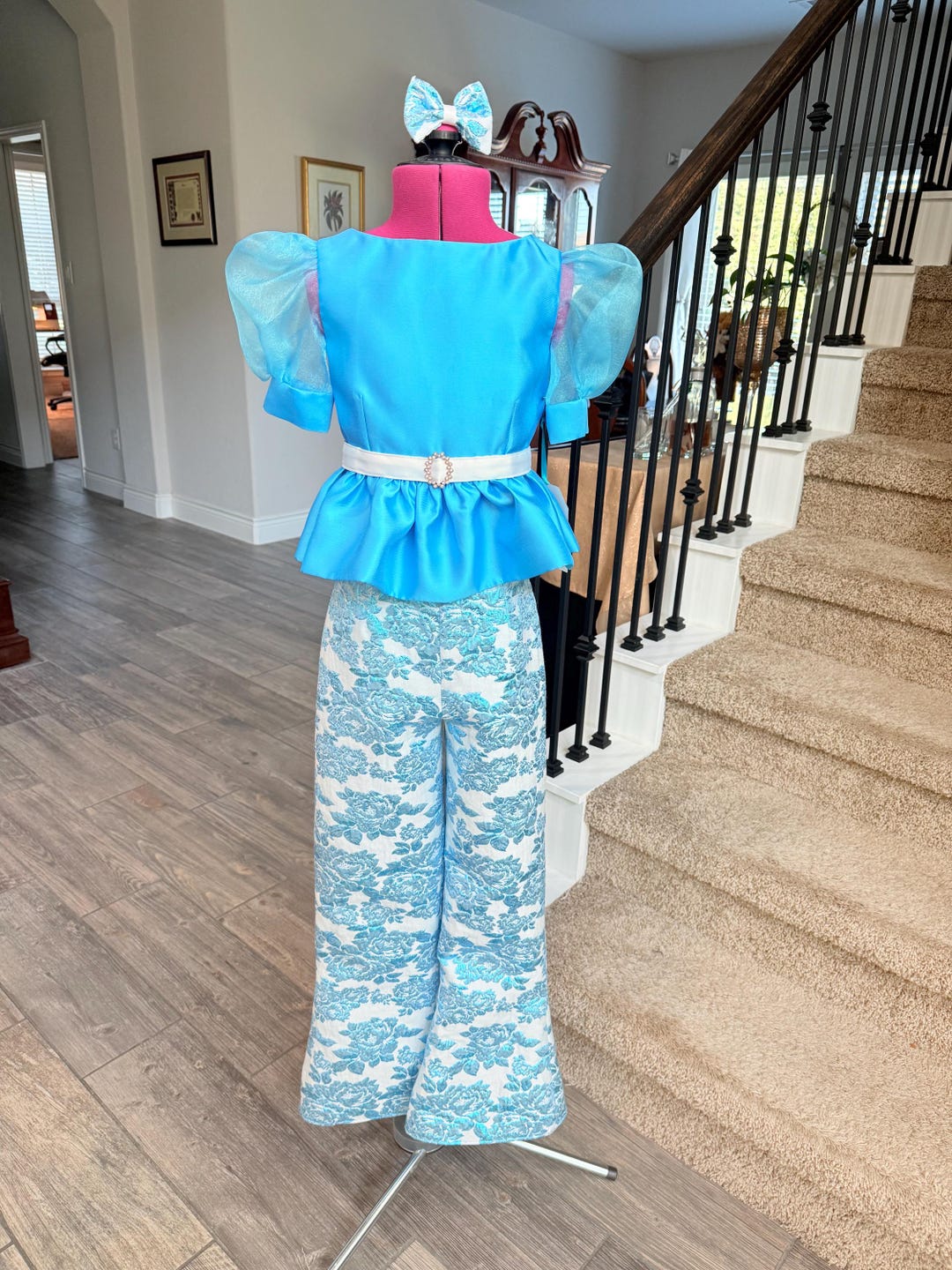 Girls Pageant Outfit, Size 6, Mikado Top Brocade Pant Set, Blue Pageant ...