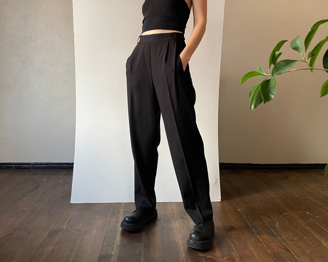 Vintage High Waist Wide Leg Tapered Trousers Pleated Crease - Etsy