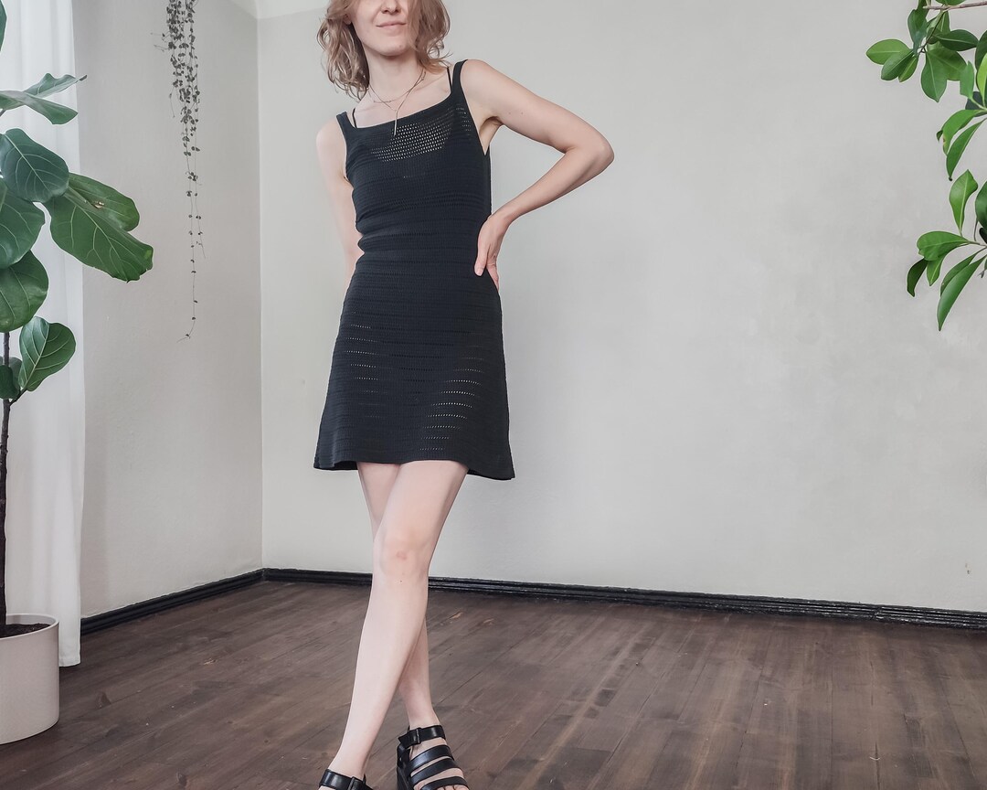 Vintage Crochet Mini Dress – Black See-through Summer Slip, SISLEY XS/S ...