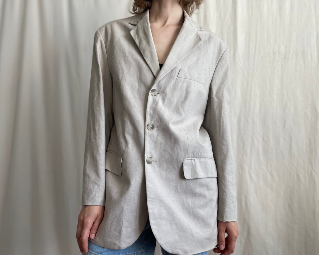 Vintage Cream Linen Blazer: Oversized Summer Jacket, Menswear (S/M) - Etsy