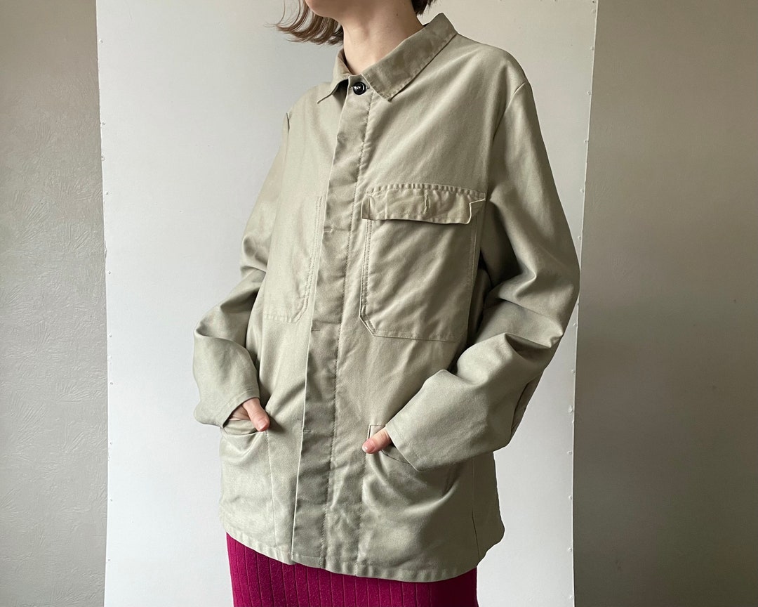 Vintage Light Khaki Chore Jacket, Collared Button up Workwear Shacket ...