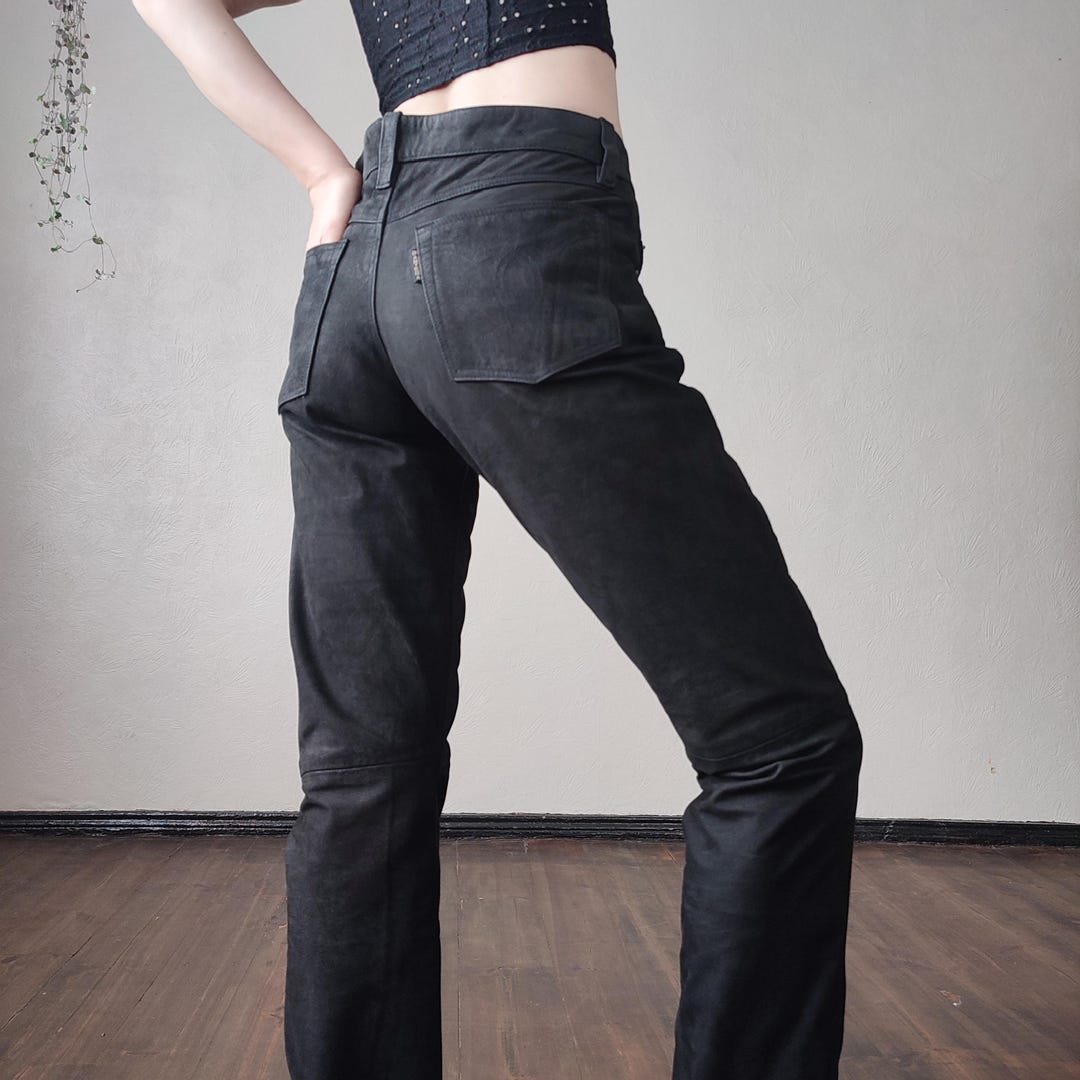 Vintage Black Leather Pants - Deadstock Straight Leg Nubuck Trousers ...