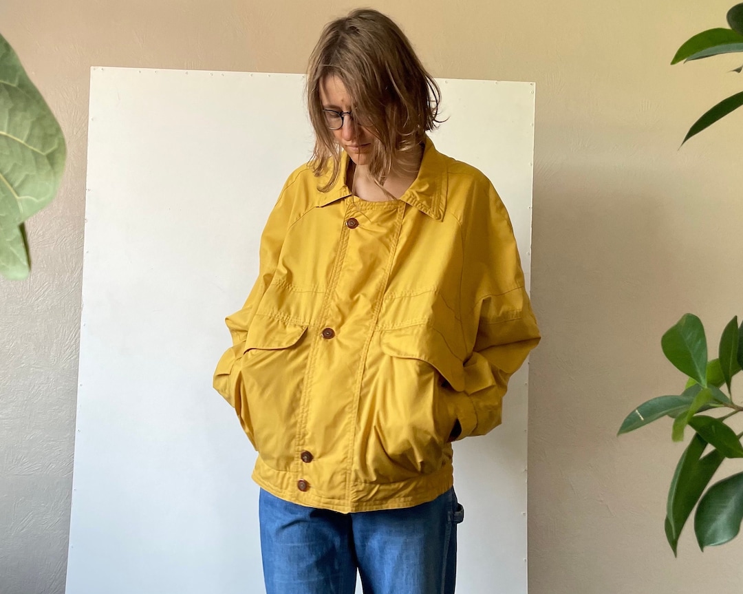 Vintage Yellow Zip up Windbreaker Jacket, Bold Collared Bomber Jacket ...