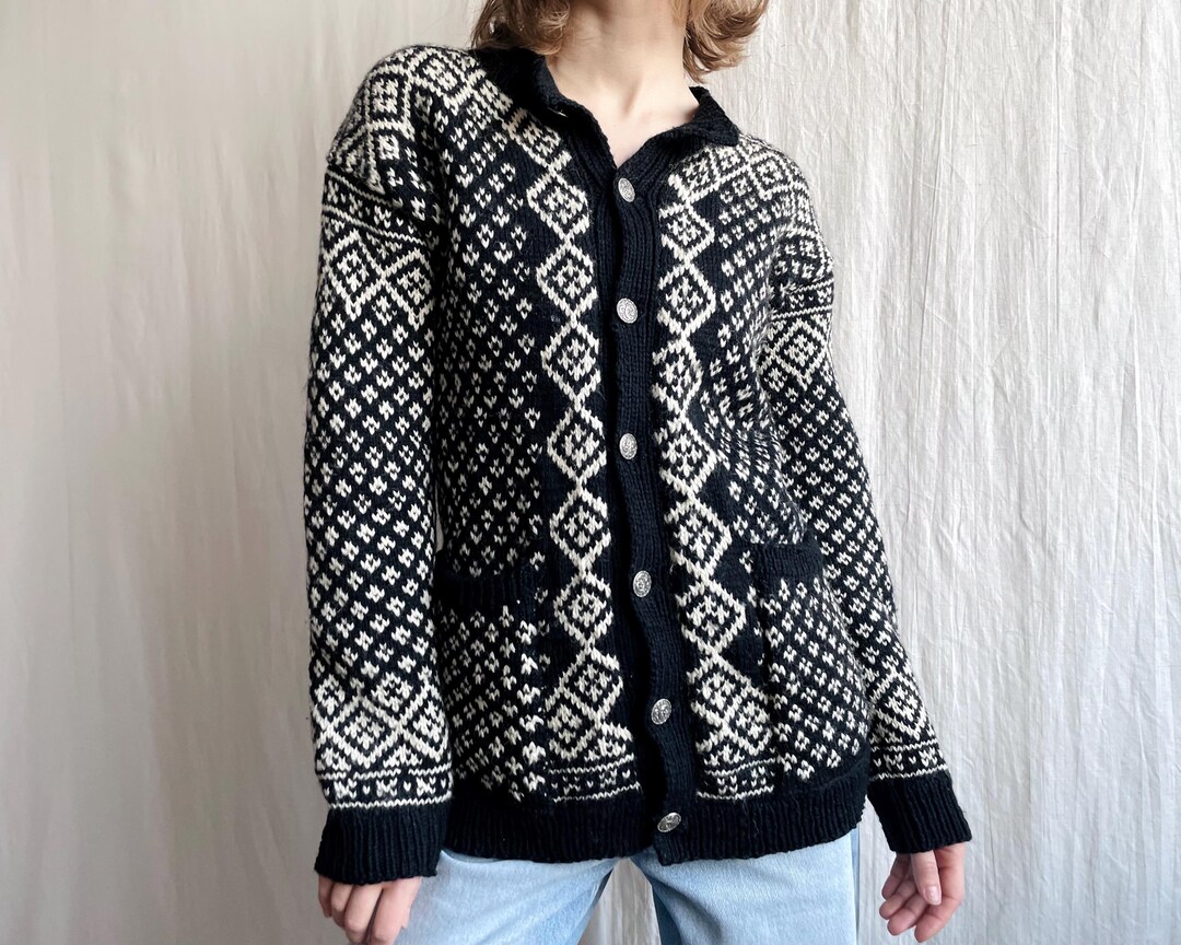 Vintage Fair Isle Wool Cardigan: Nordic Knit Sweater With Pockets ...