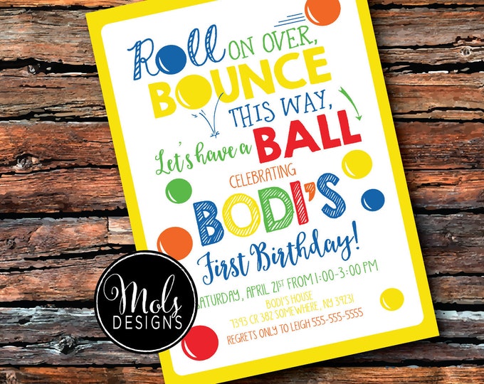 EDITABLE PRINTABLE Ball Birthday Party Invitation, Editable Ball Party ...