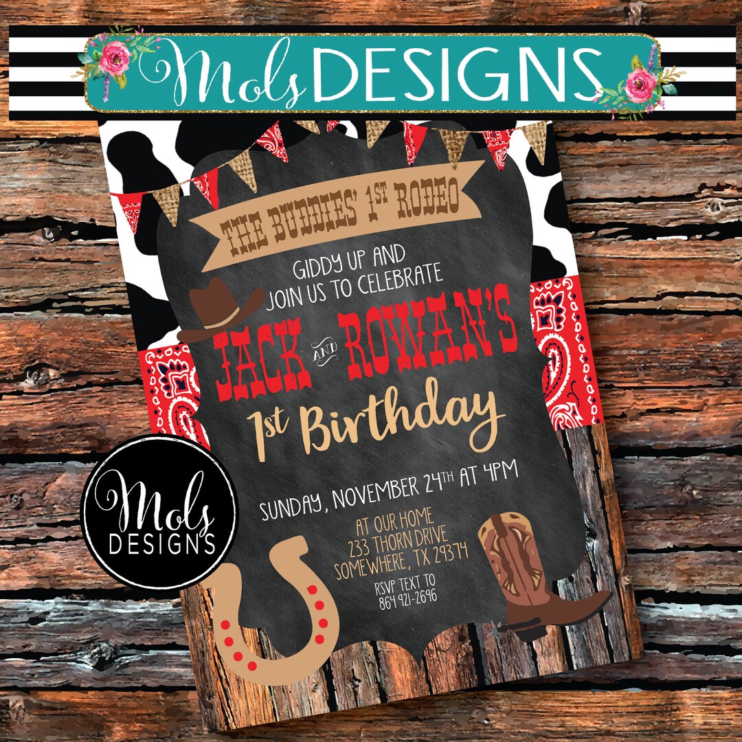 Western RODEO COWBOY Team ROPING Buckaroo Twins Birthday Silhouette ...