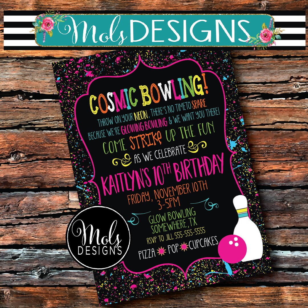 NEON COSMIC BOWLING Any Color Roller Skate Birthday Glow in the Dark ...