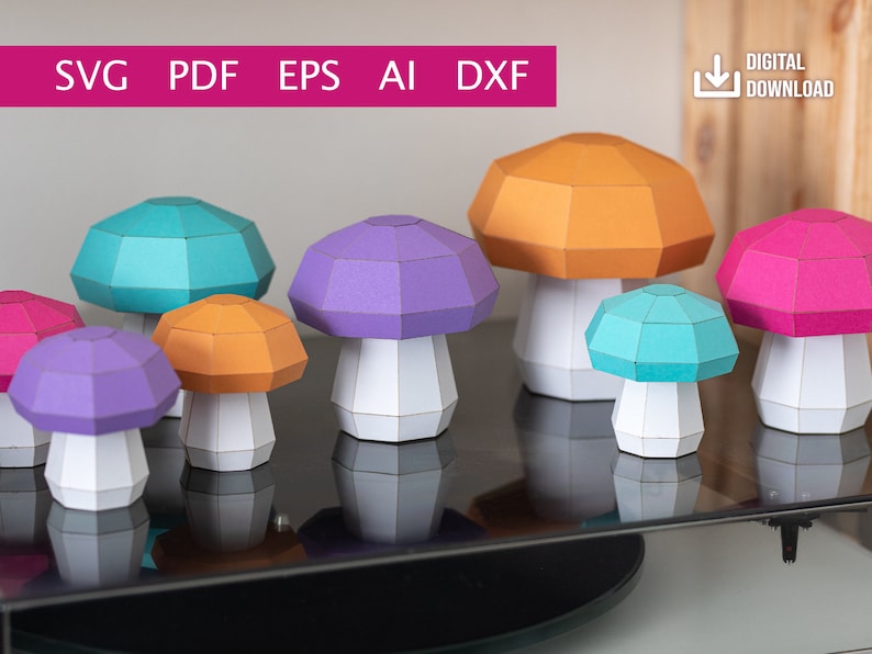 Low Poly Mushroom - Digital Download (ai, PDF, DXF, SVG, Eps) - Etsy