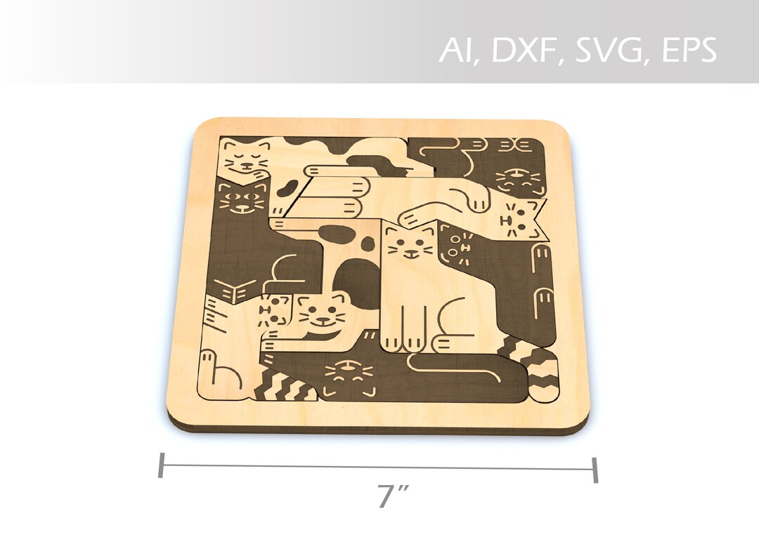 Wooden 7" X 7" Cat Puzzle - Digital Download (ai, DXF, SVG, EPS) - Etsy