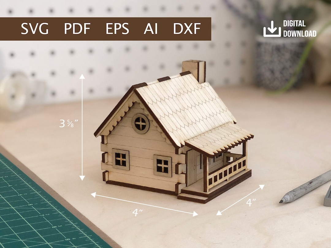 Small Wooden Cabin Cut Files - Digital Download (ai, DXF, SVG, EPS, 3DM ...
