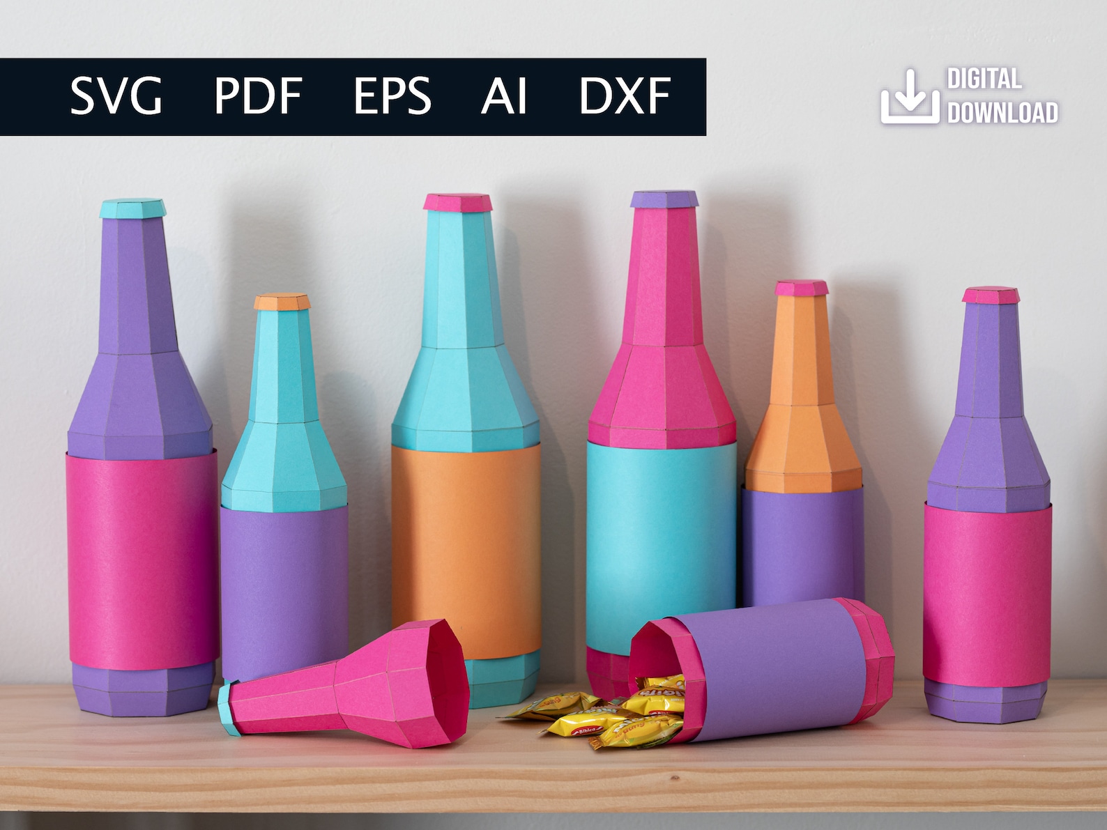 Low Poly Soda Pop Bottles - Digital Download (ai, PDF, DXF, SVG, Eps ...