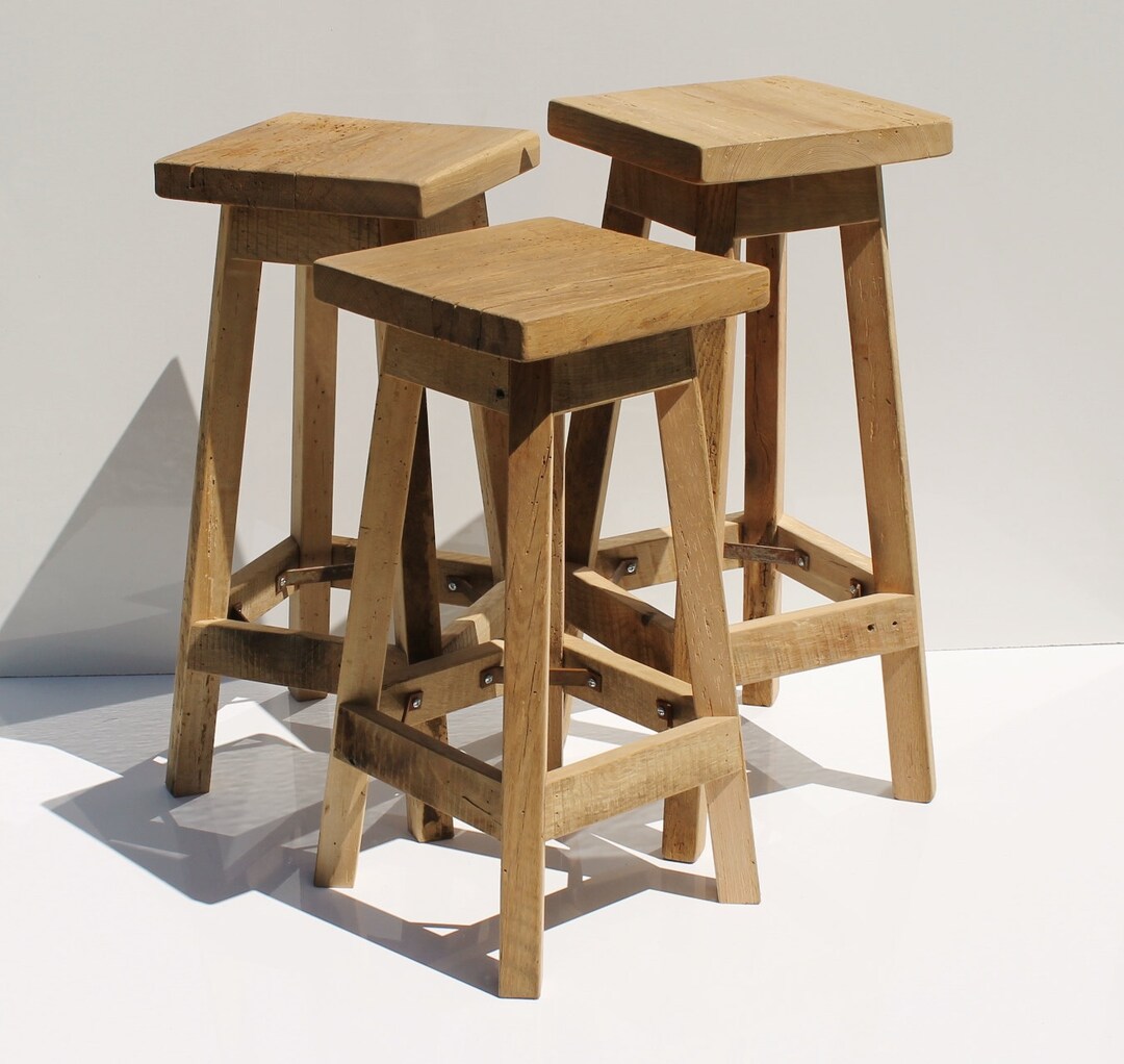 Rustic Bar Stool - Reclaimed Barnwood (raw) W/square Top - 24", 25", 26 ...