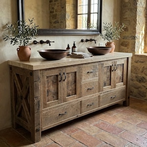 Handmade Rustic Bathroom Vanity - Reclaimed Barnwood, Rustic X End W ...