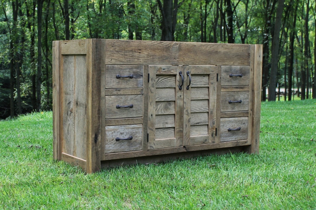 Handmade Rustic Bathroom Vanity (60") - Reclaimed Barnwood Vanity W ...