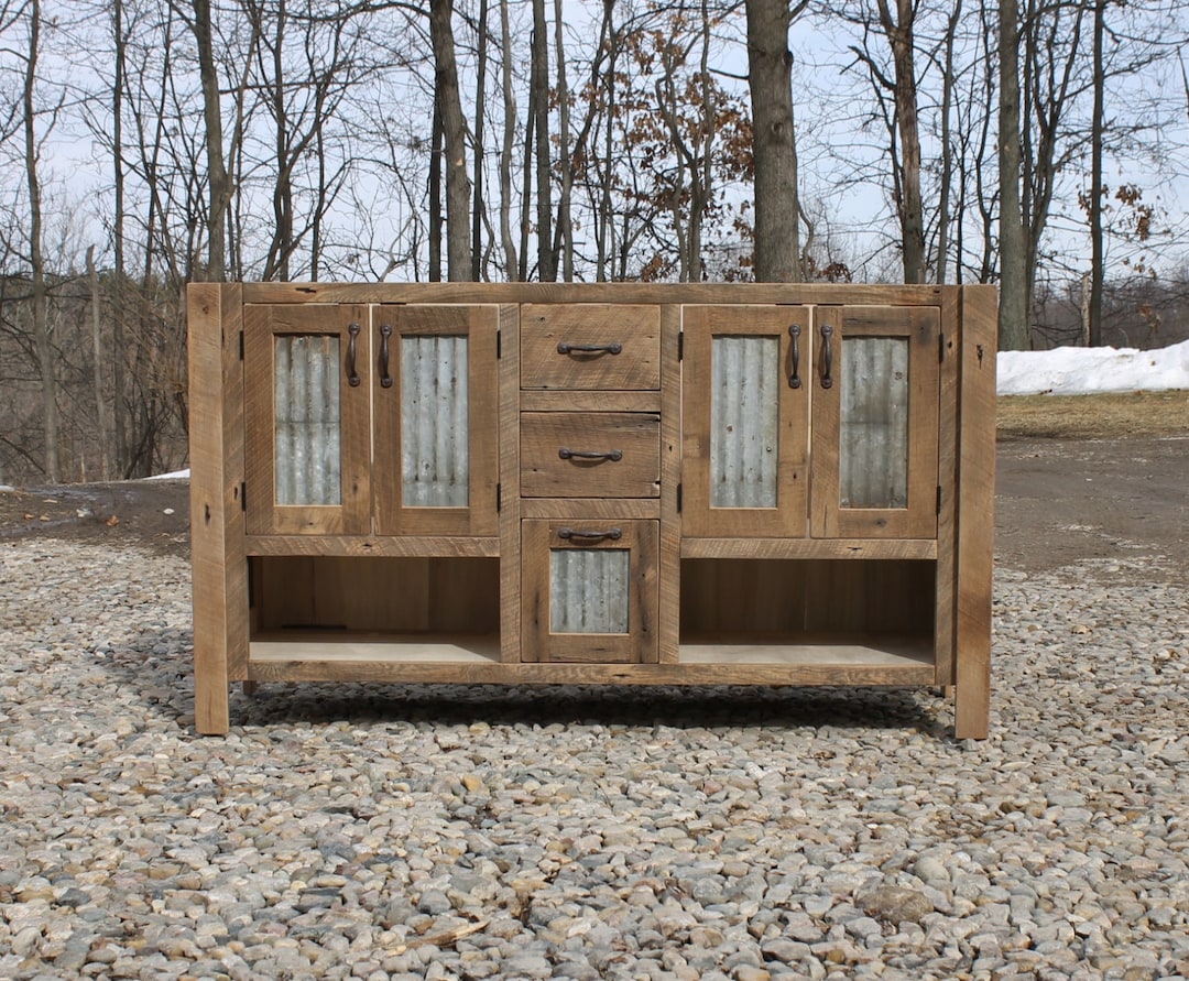 Handmade Rustic Bathroom Vanity (60") - Double Sink, Reclaimed Barnwood ...