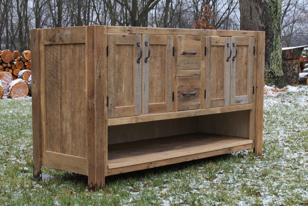 Handmade Rustic Bathroom Vanity (60") - Dual Sink, Reclaimed Barnwood ...