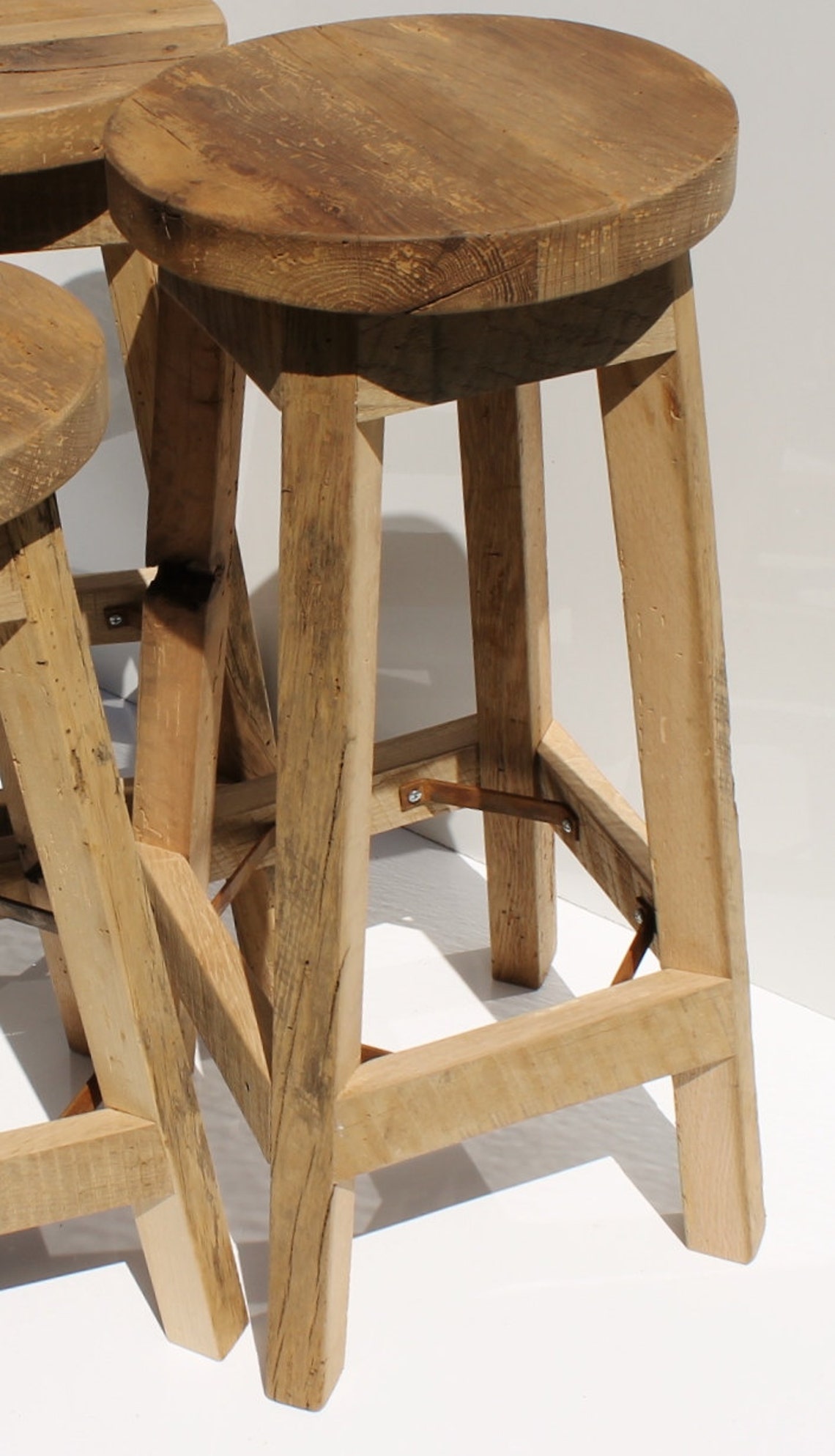 Bar Stool - Rustic Reclaimed Barnwood (raw) W/round Top - 29", 30", 31 ...