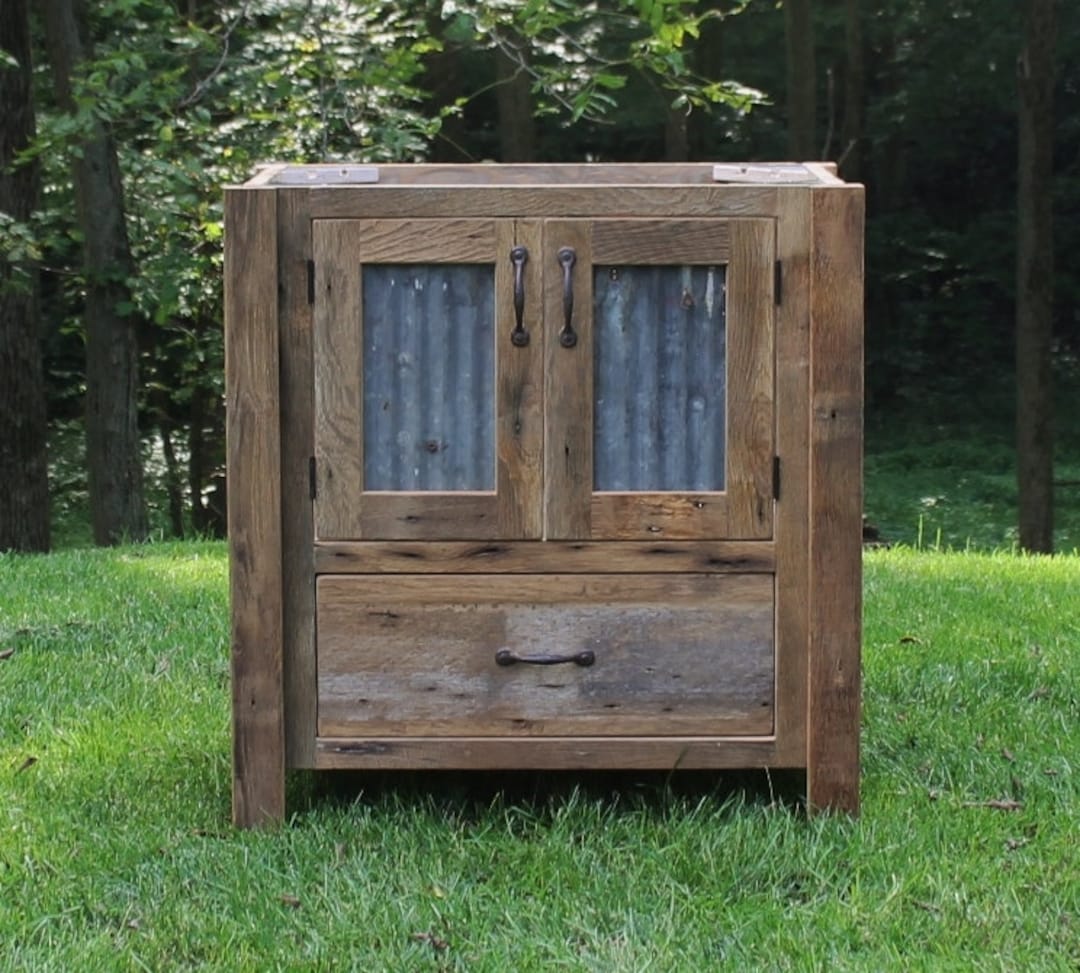 Handmade 30-inch Rustic Bathroom Vanity With Reclaimed Barnwood and Tin ...