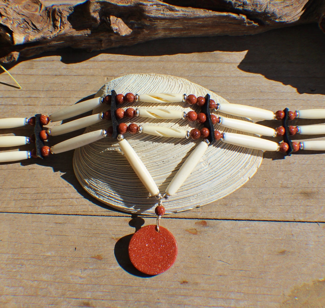 Native Choker W/ Gold Stone 3 Std William Lattie Cherokee Comes W ...